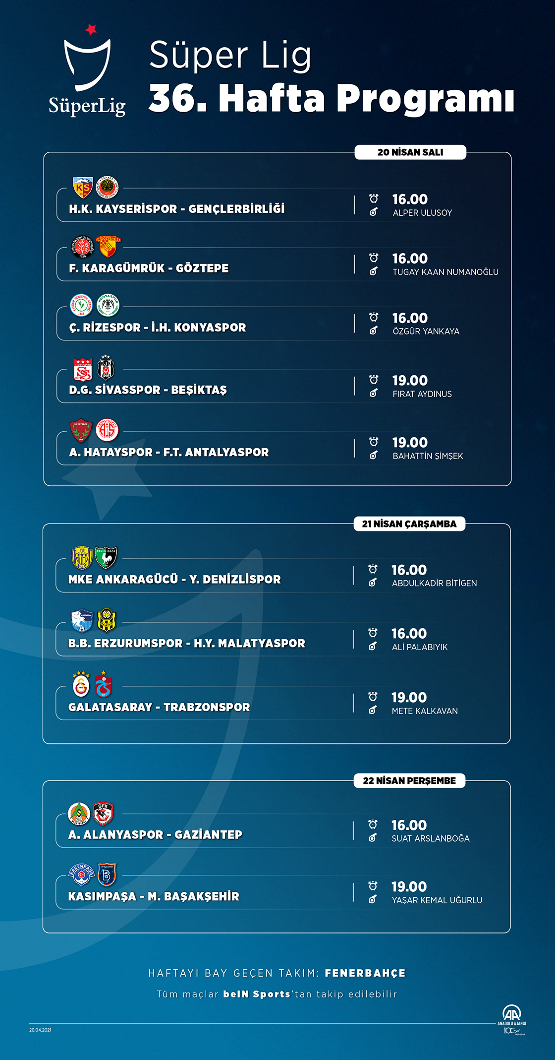 Süper Lig'de 36. haftanın programı