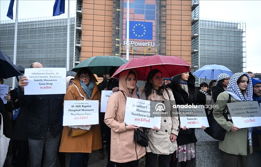 European Union (EU) employees protest the one-year anniversary of ...