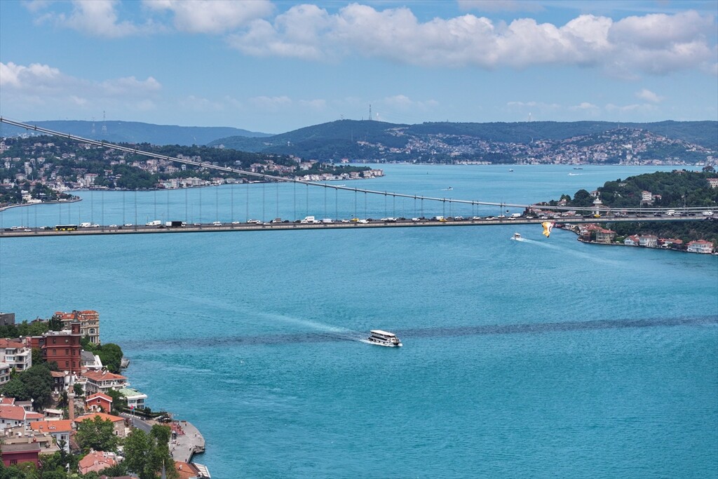 Turquoise-colored waters of the Bosphorus in Istanbul