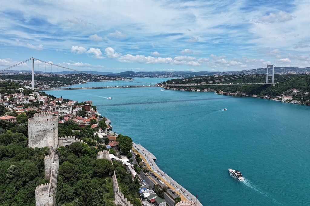 Turquoise-colored waters of the Bosphorus in Istanbul