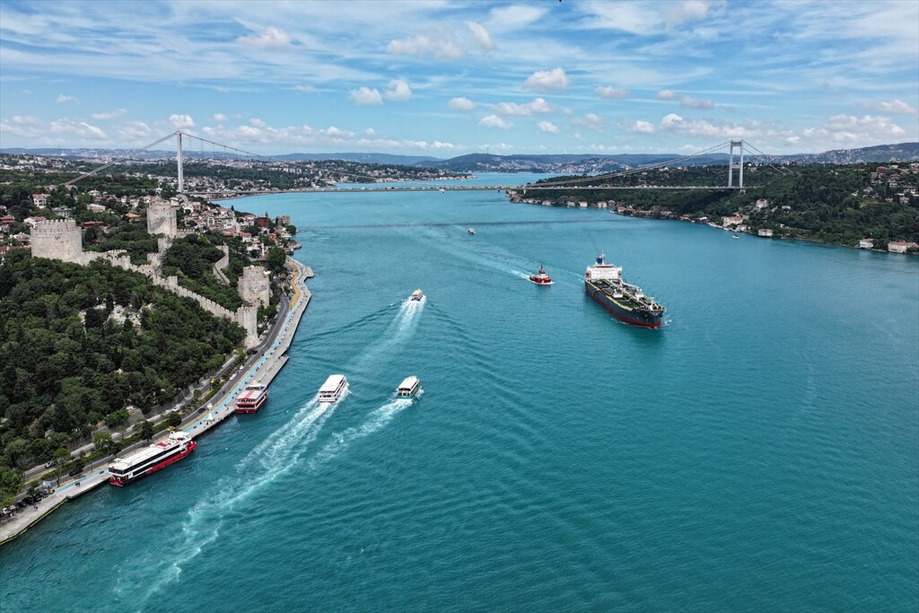 Turquoise-colored waters of the Bosphorus in Istanbul